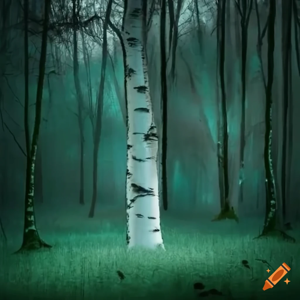 Solitary birch tree in an enchanted forest on Craiyon