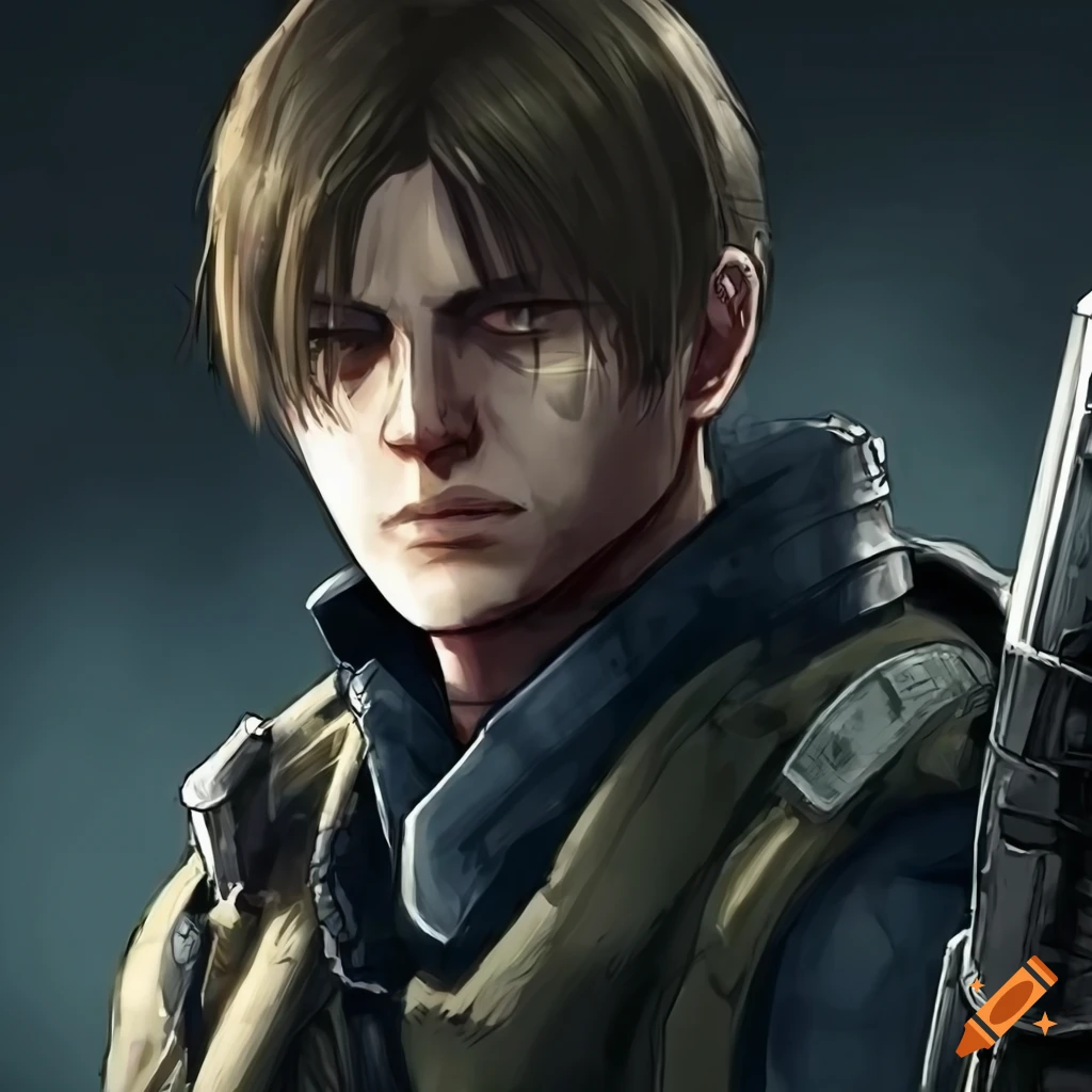 Comic artwork of leon kennedy from resident evil in police uniform with ...