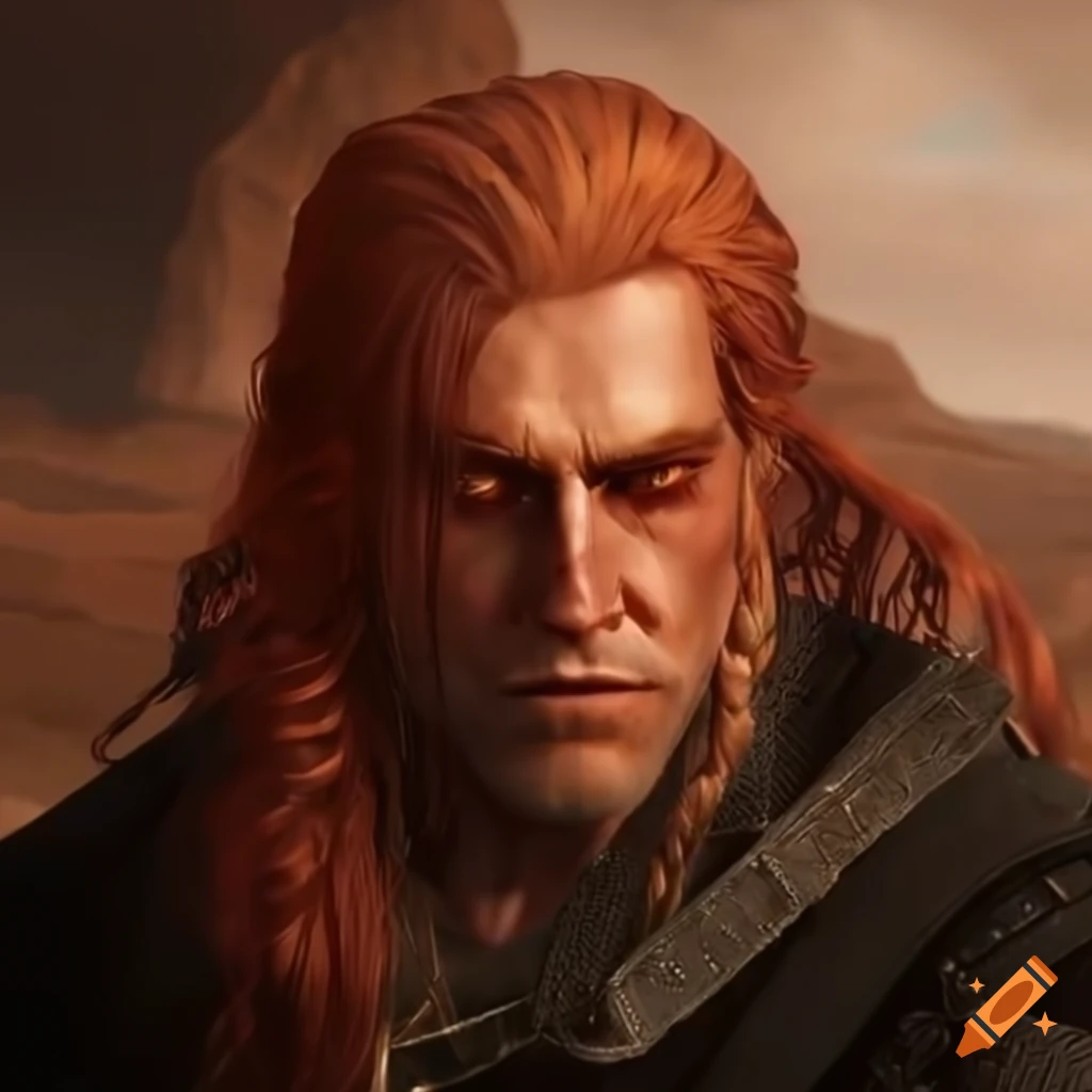 Geralt of Rivia, The Witcher, posing with a desert backdrop and red ...