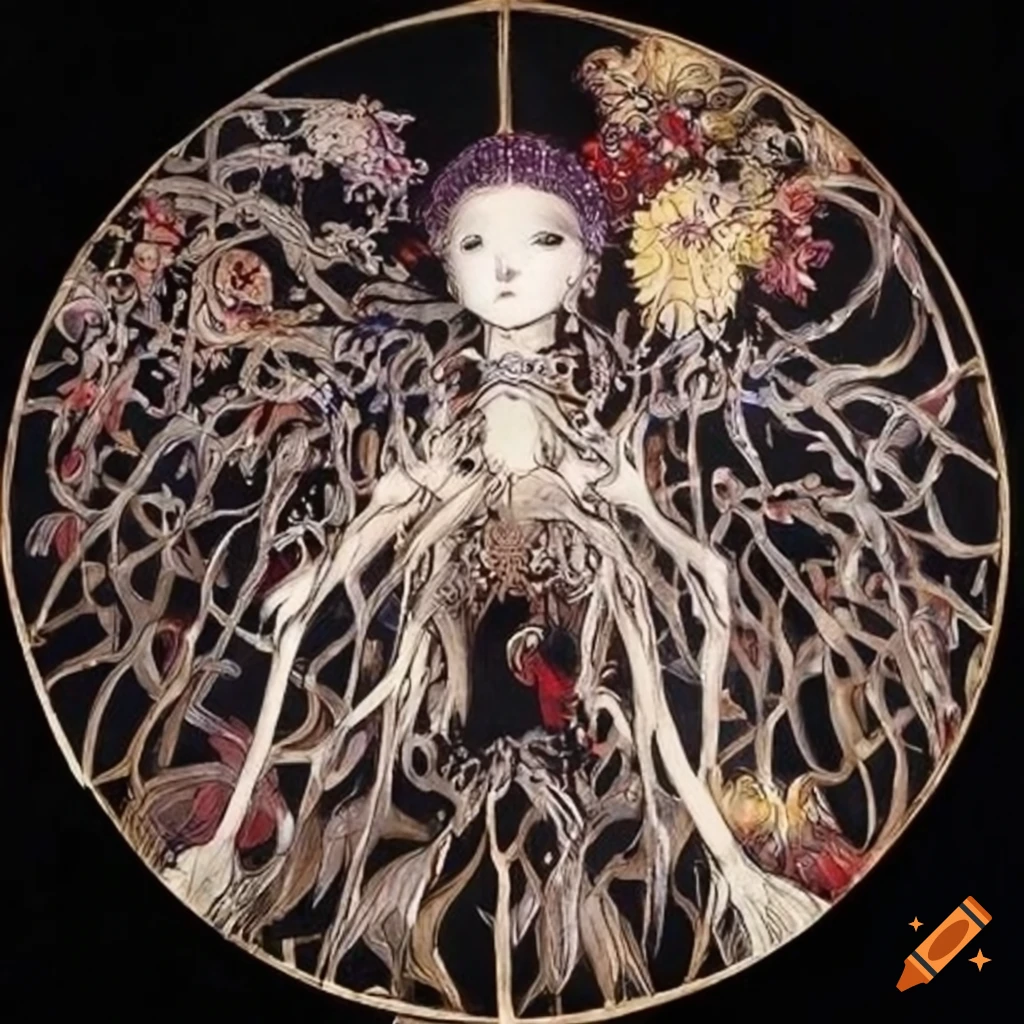 Artistic masterpiece combining celestial stars, flowers, and human bone ...
