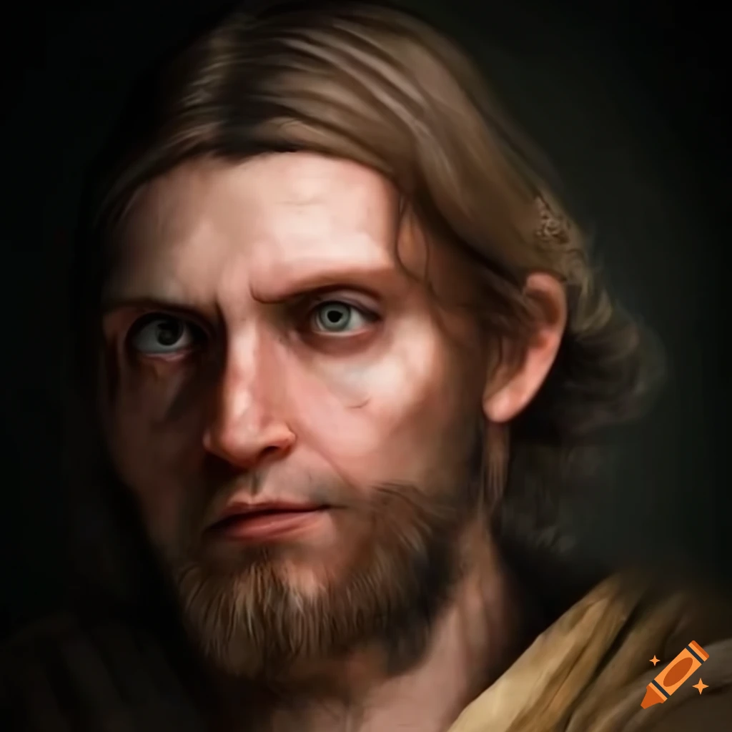 Portrait of a strong Scottish medieval man with a disdainful gaze on ...