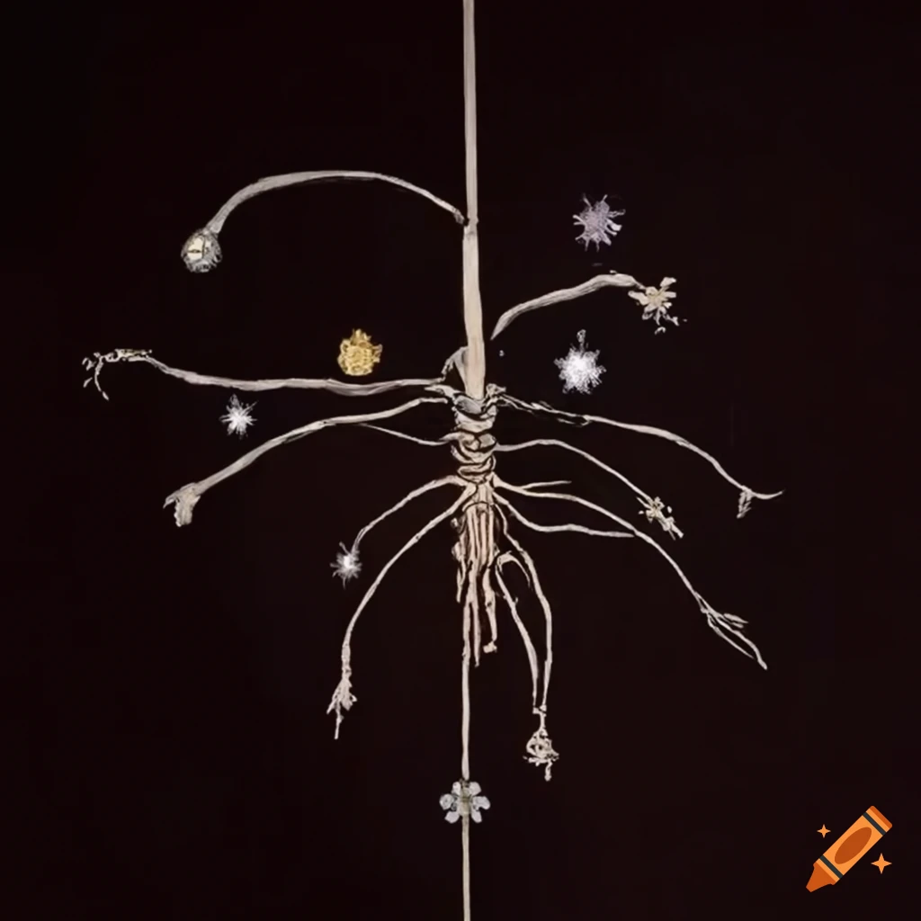 Artistic masterpiece merging stars, flowers, and bone structures on Craiyon