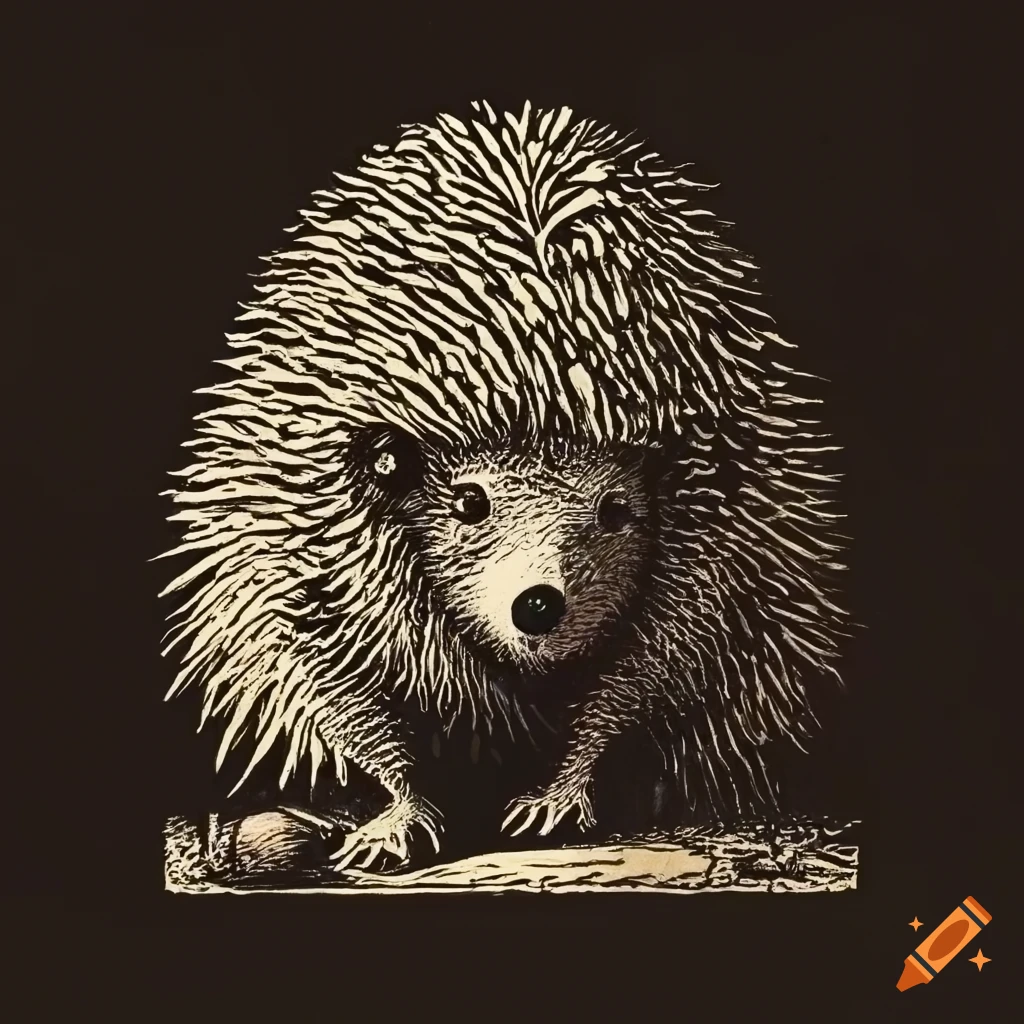 Whimsical hedgehog in the style of 15th-century German printmaking on ...