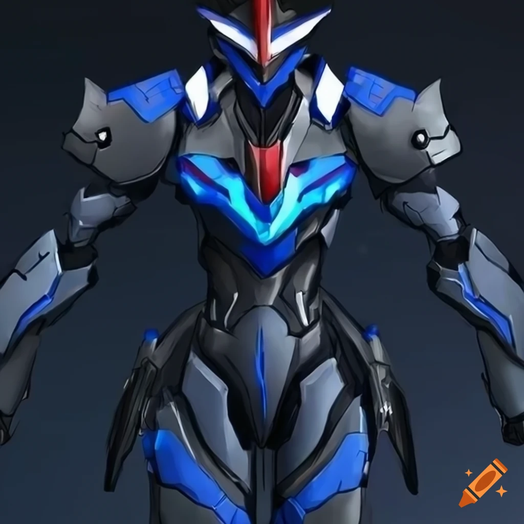 Highly detailed futuristic armor design in royal blue and matte black ...