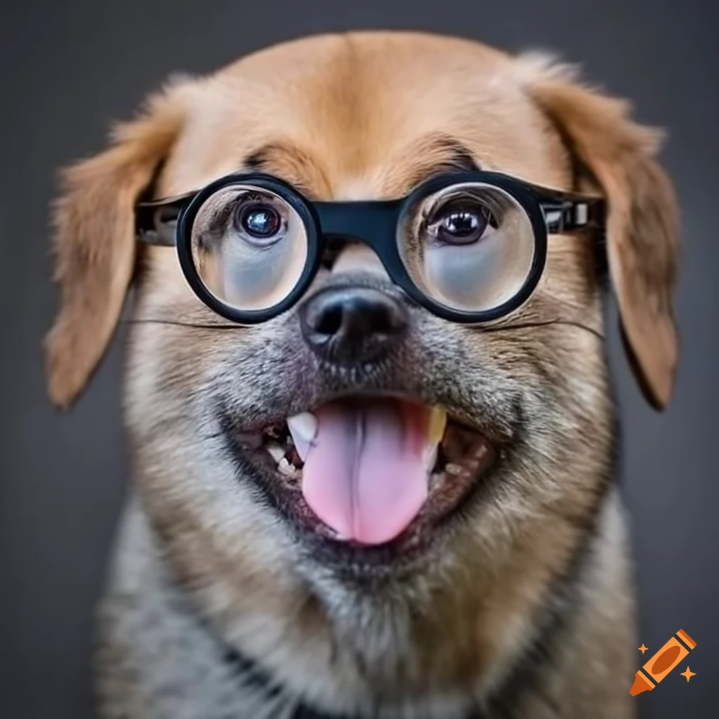 Nerdy dog with round glasses and big front teeth on Craiyon