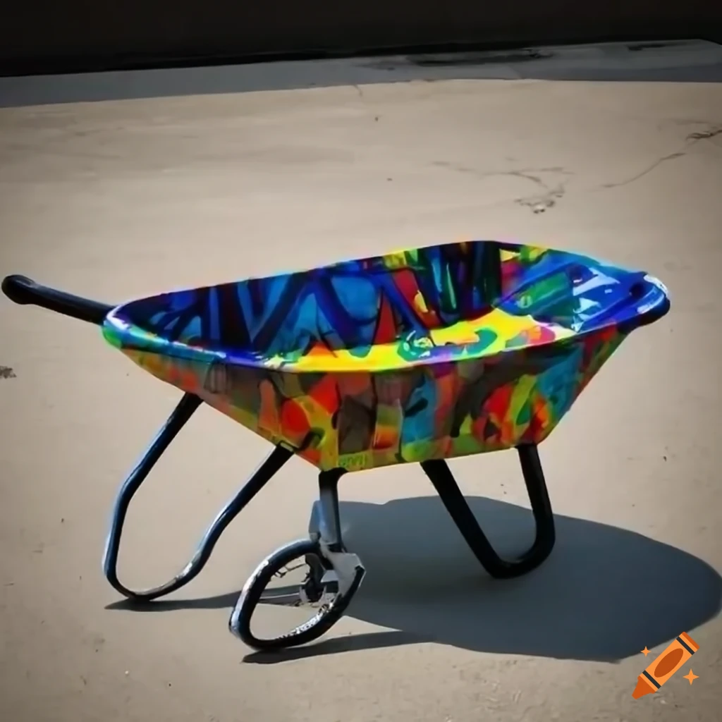 Custom wheelbarrow with colorful graffiti for urban skaters on Craiyon