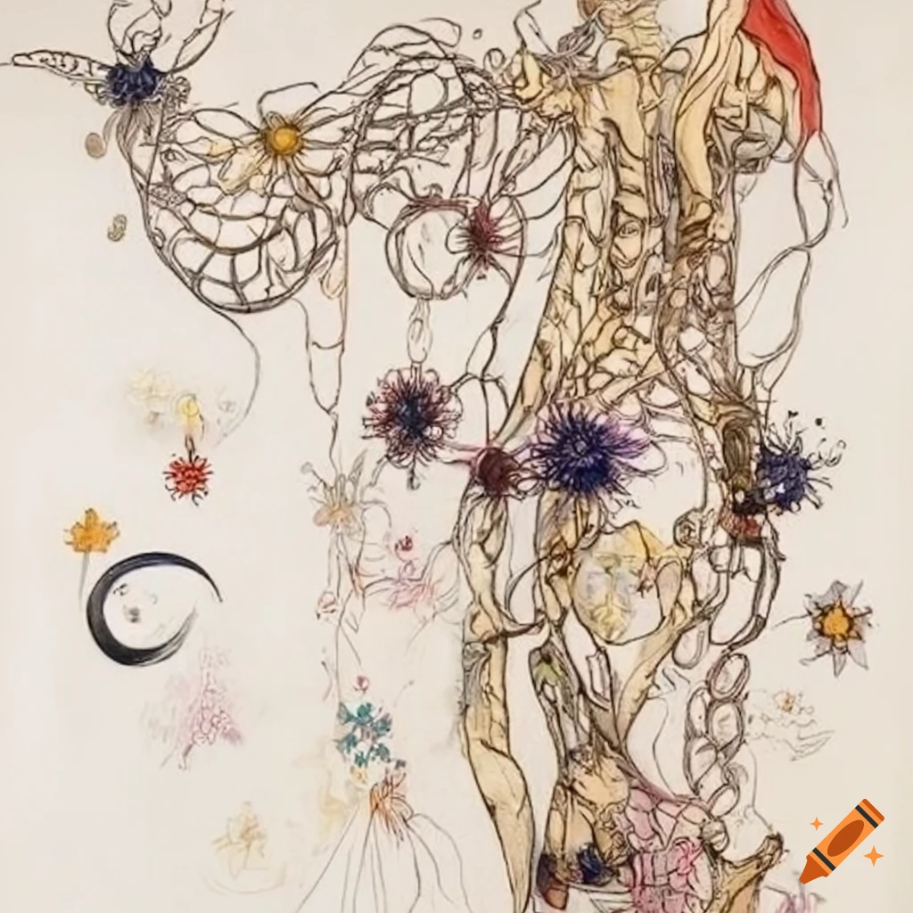 Artistic masterpiece merging celestial stars, flowers, and human bone ...