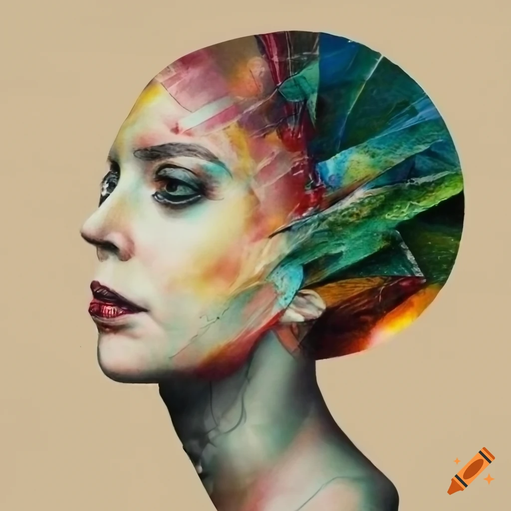 Collage art with photorealistic images of women and detailed textures ...