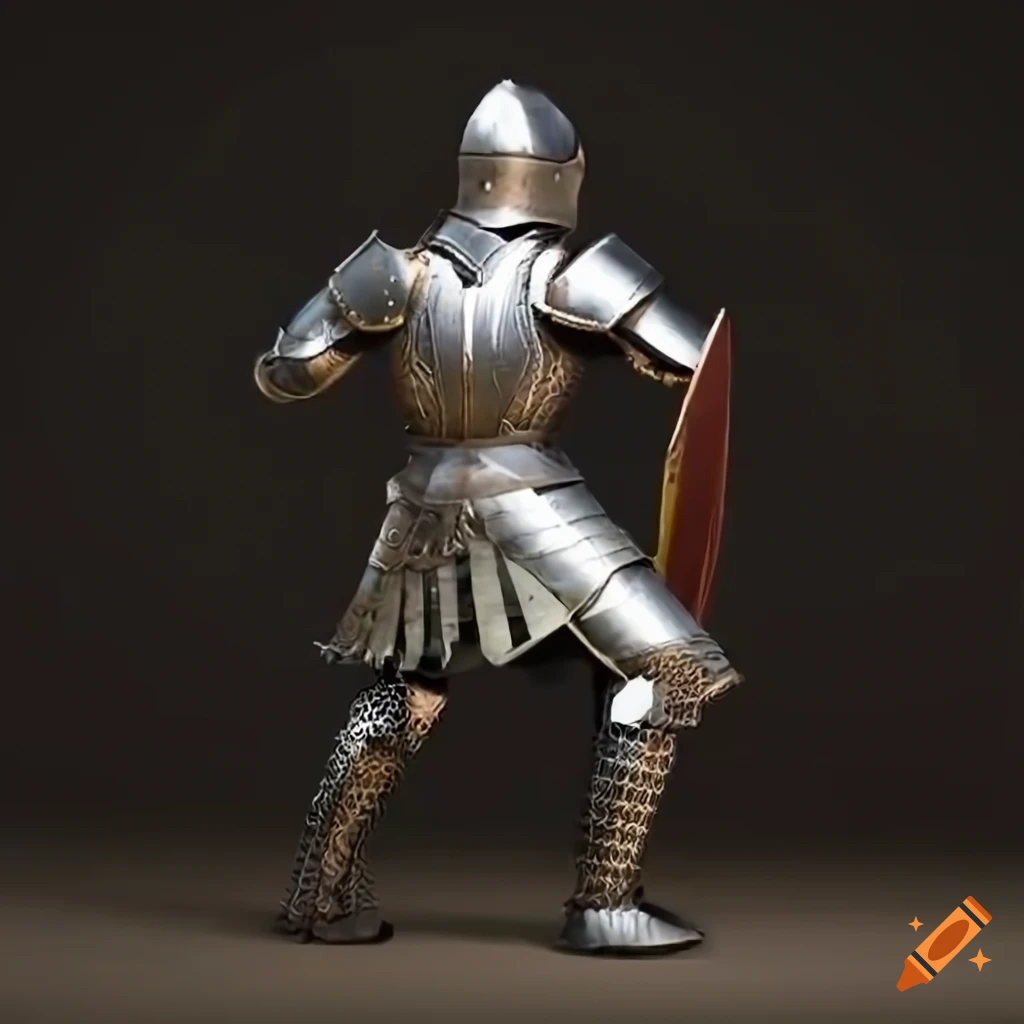 Heavily armored medieval knight in detailed plate armor with visor ...