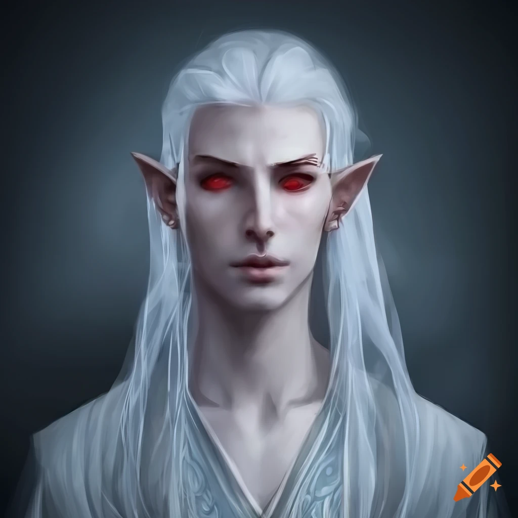 Majestic male elven figure with brownish red eyes in ancient robes in ...