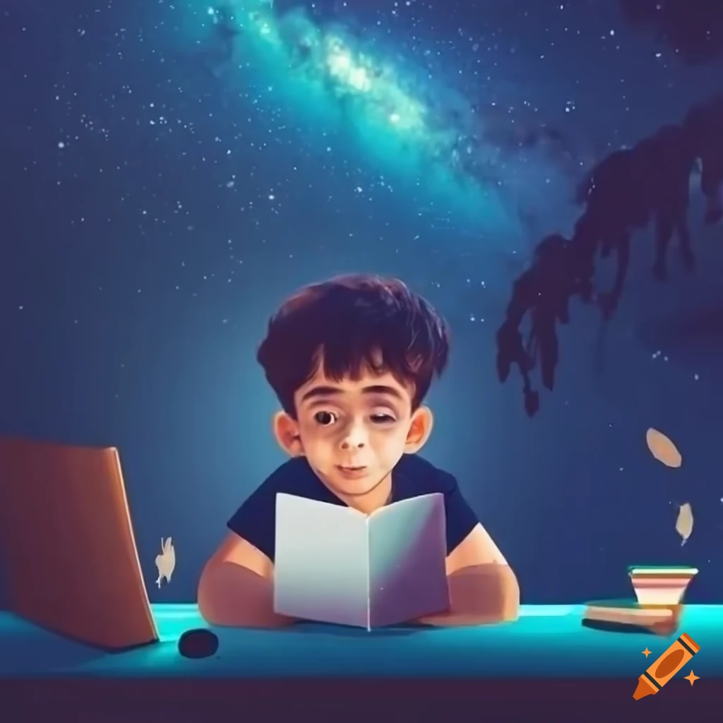 Brunette boy celebrating with coder friend under night sky, working on ...