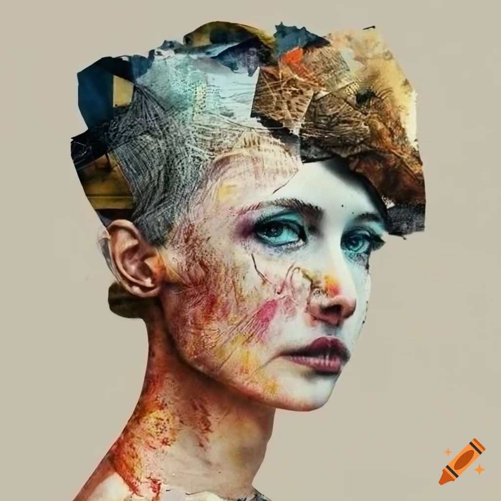 Collage art with photorealistic images of women and detailed textures ...