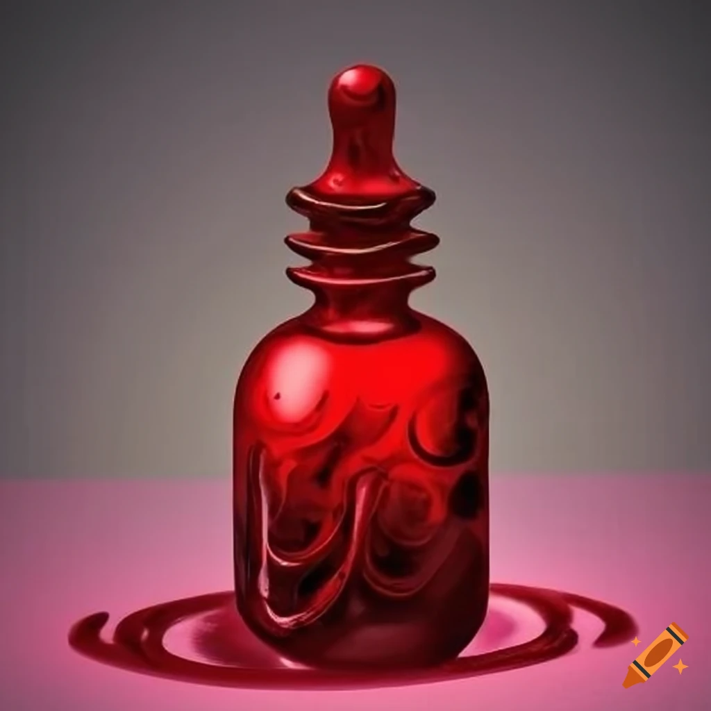 Red potion bottle with gold specks in the liquid on Craiyon