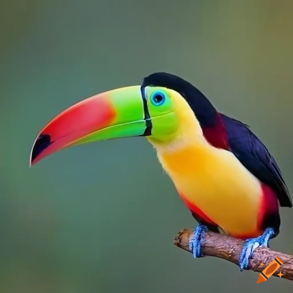 Colorful toucan on a tree branch in a tropical setting on Craiyon
