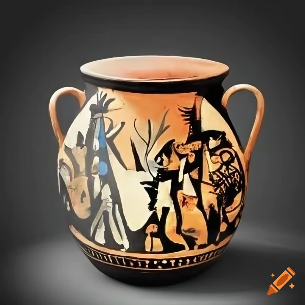 Guernica by picasso on a greek pot on Craiyon