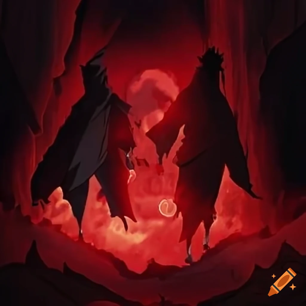 Itachi uchiha on a stormy battlefield with glowing sharingan on Craiyon