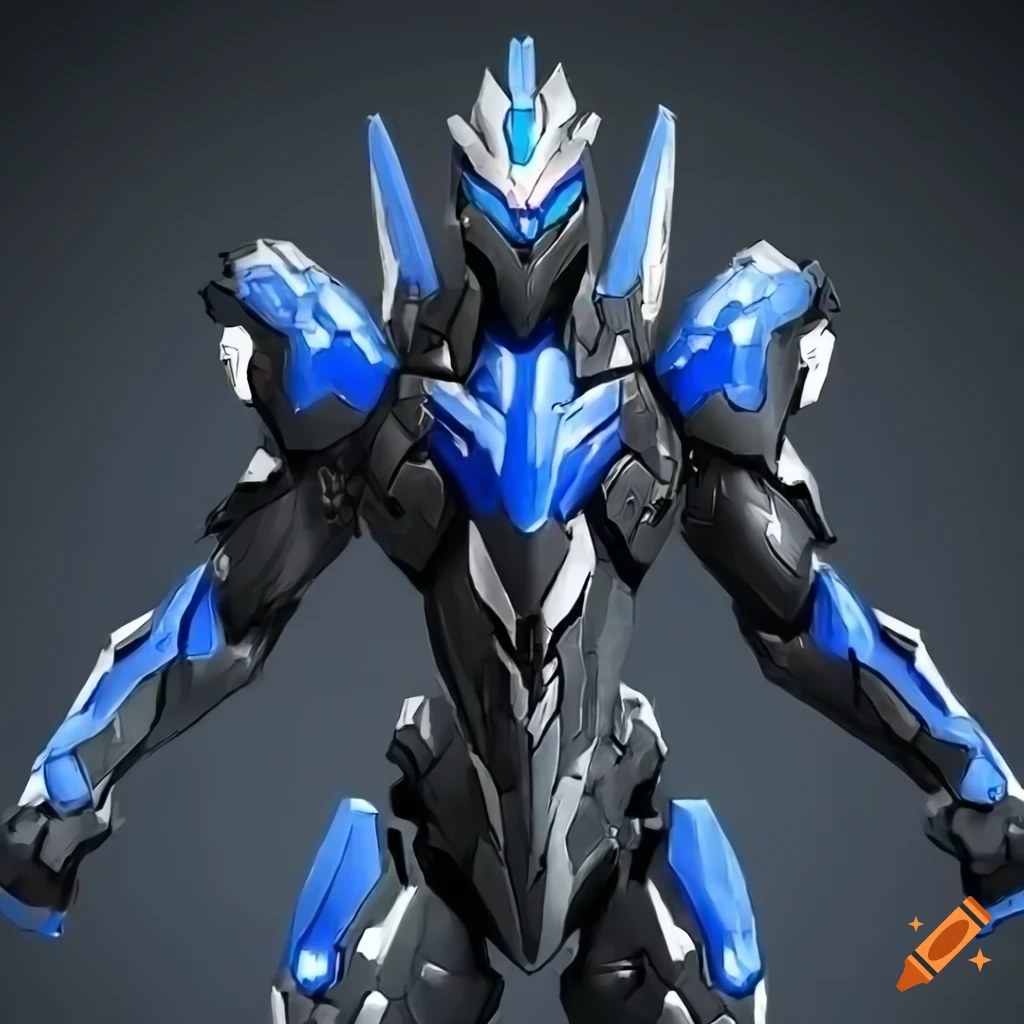 Highly detailed futuristic armor design in royal blue and matte black ...