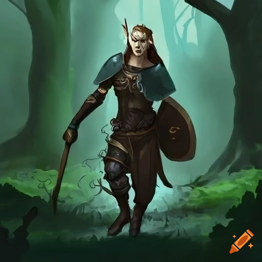 Intrepid DnD elf fighter with shortsword and chainmail armor in a ...