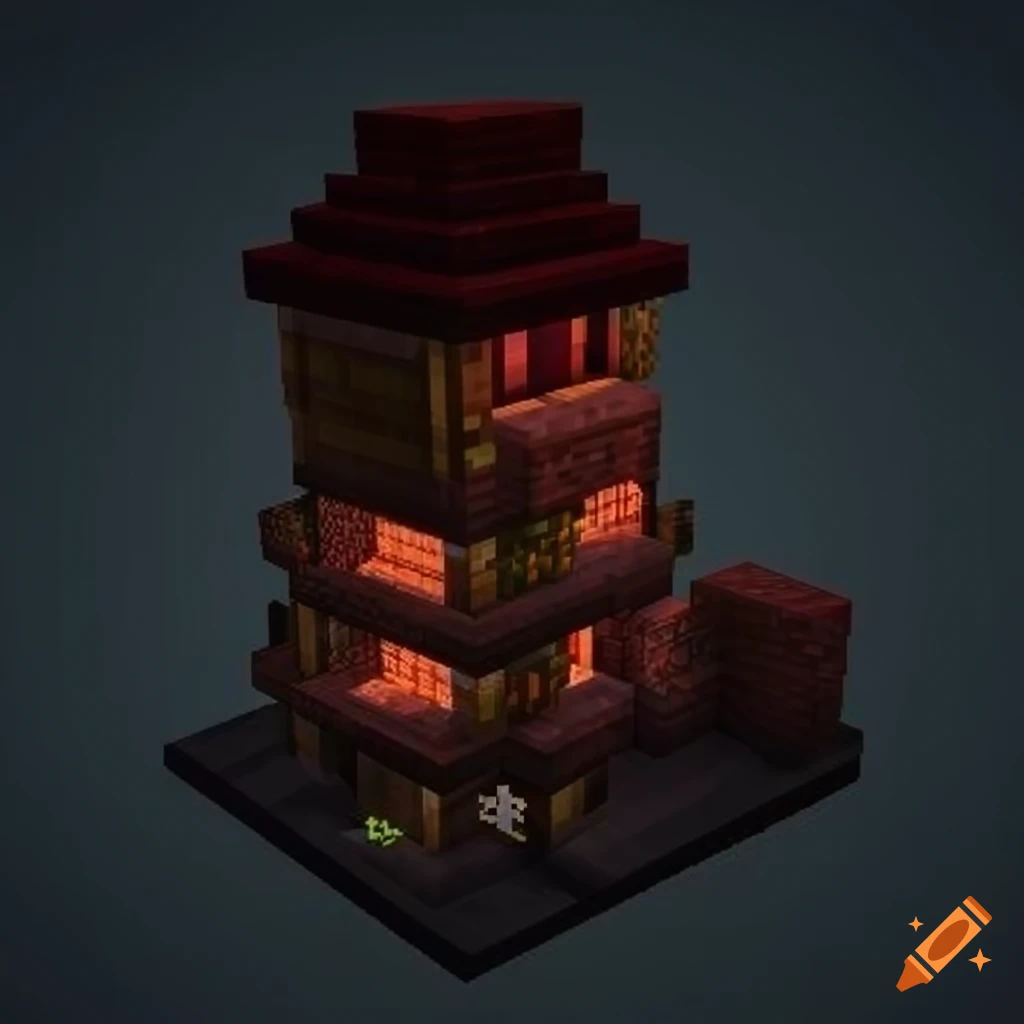 Dark and eerie minecraft-style house made of nether materials on Craiyon