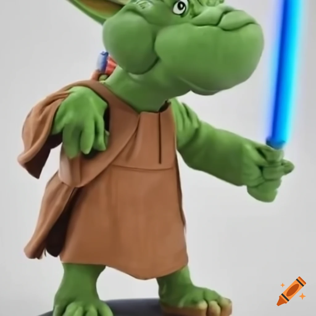 Yoda riding Yoshi with lightsaber, crossover fan art on Craiyon