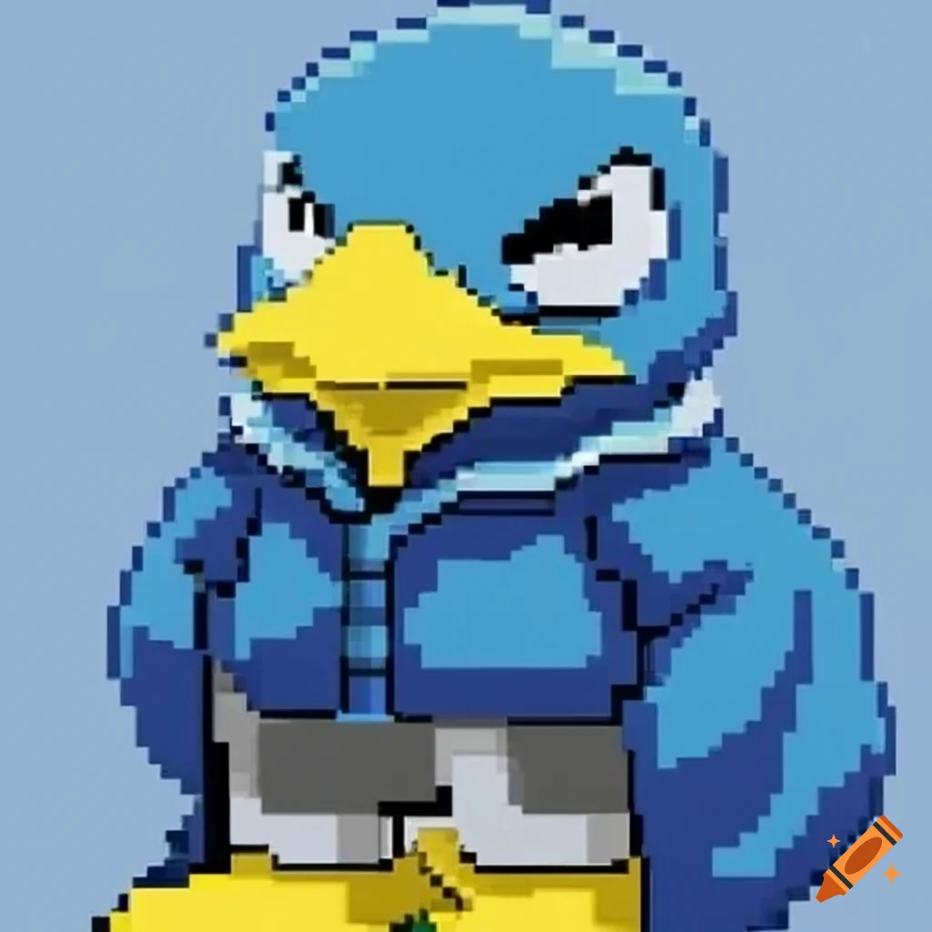 Pixel art of Prinny character in Sans's outfit from Undertale on Craiyon