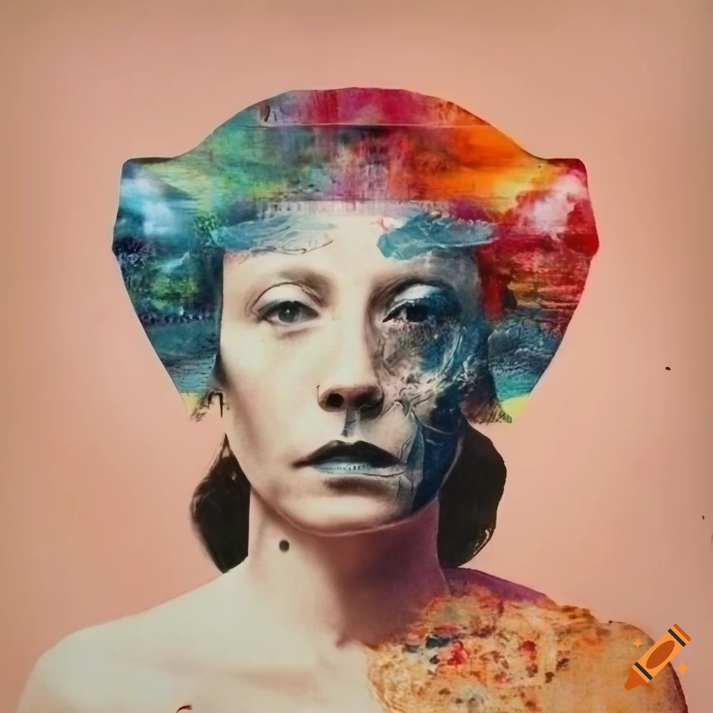 Surrealist collage with photorealistic images of women and detailed ...