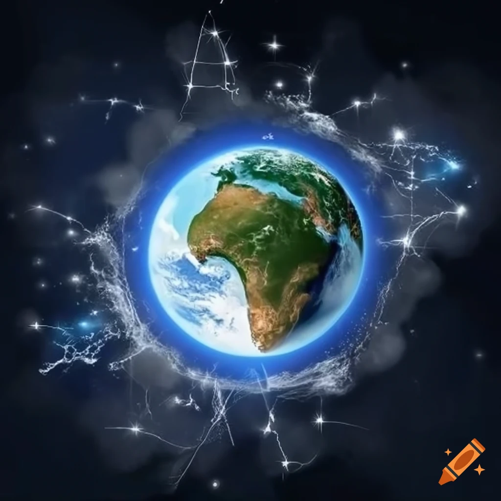 Earth connected to a digital version through a computer network in the ...