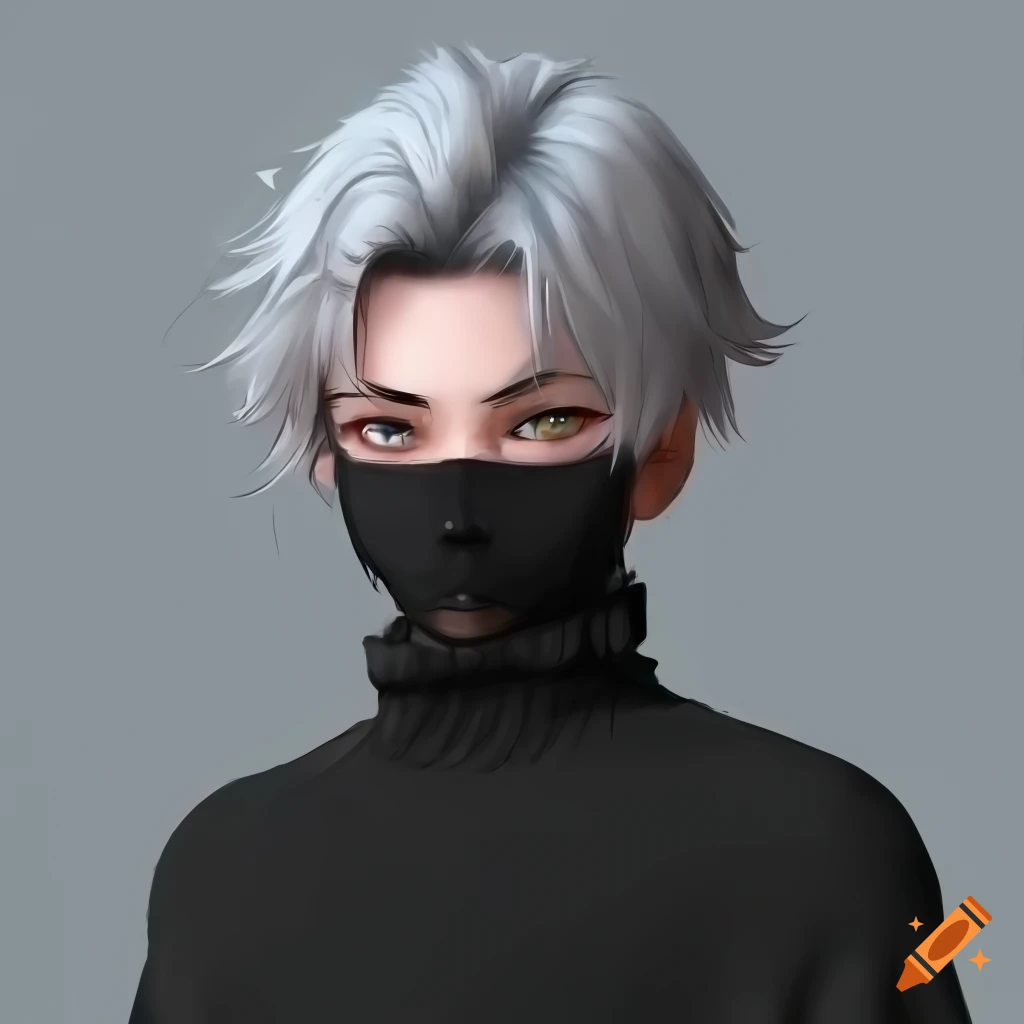 Vtuber model with white hair in an oversized sweater and black mask ...