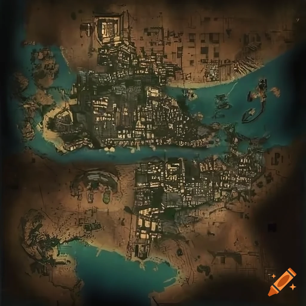 Detailed post-apocalyptic city world map on Craiyon