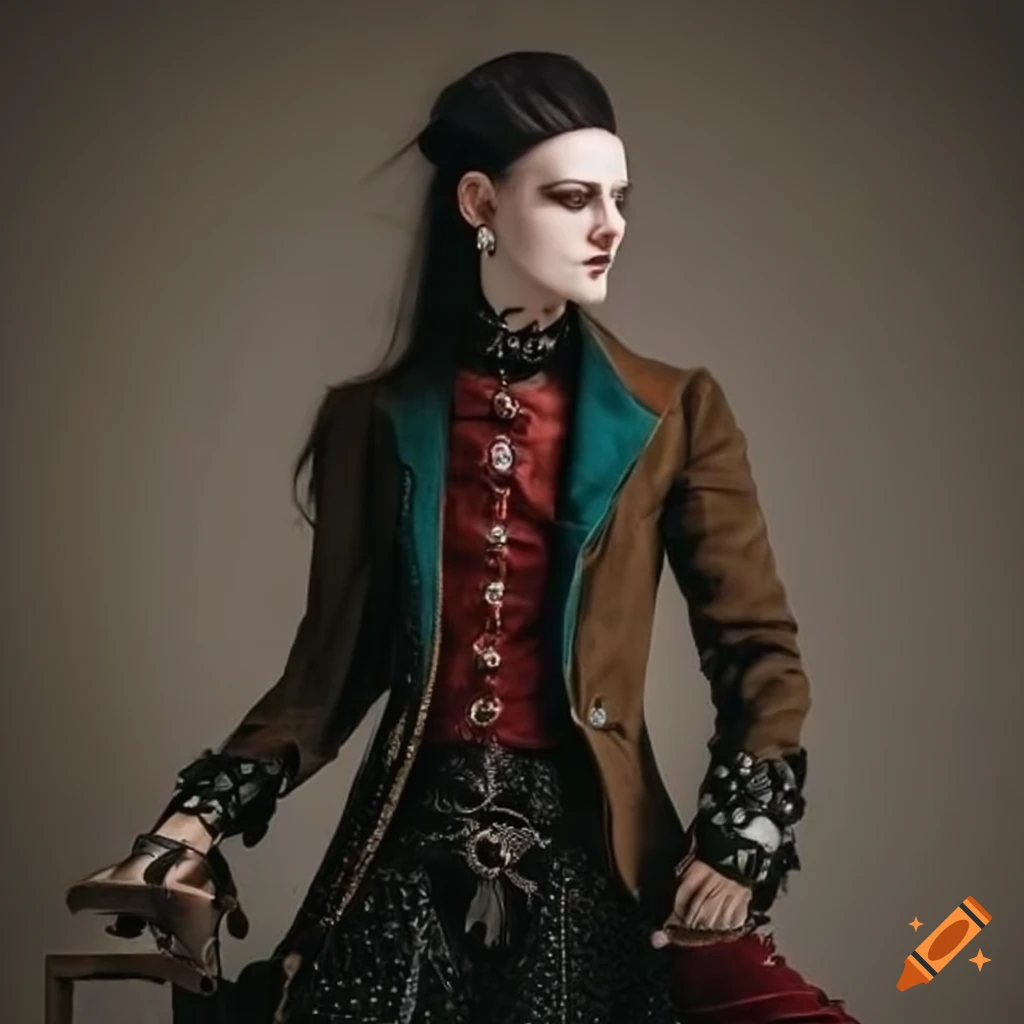 Androgynous Victorian goth menswear outfit in autumn colors on Craiyon