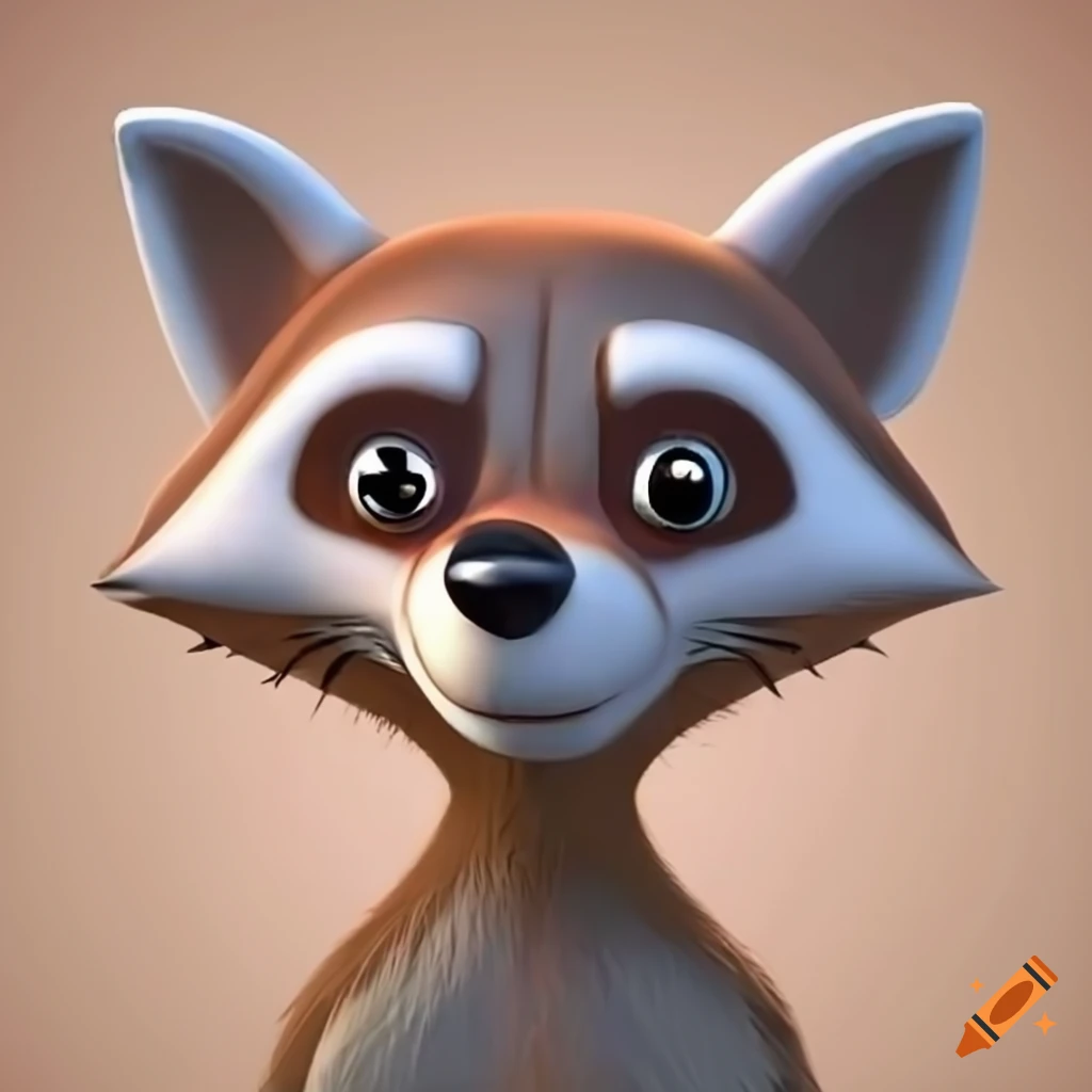 Funny cartoon raccoon in 3d rendering on Craiyon
