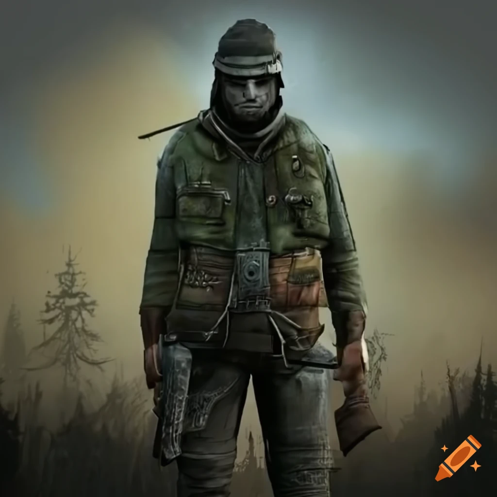 Dayz character in a post-apocalyptic setting on Craiyon