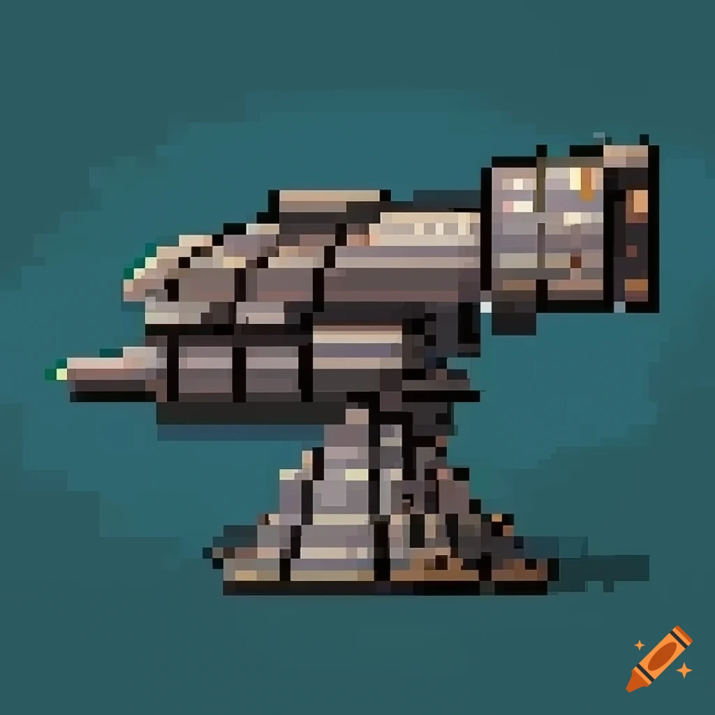 Modern pixel art of a detailed gun turret on Craiyon