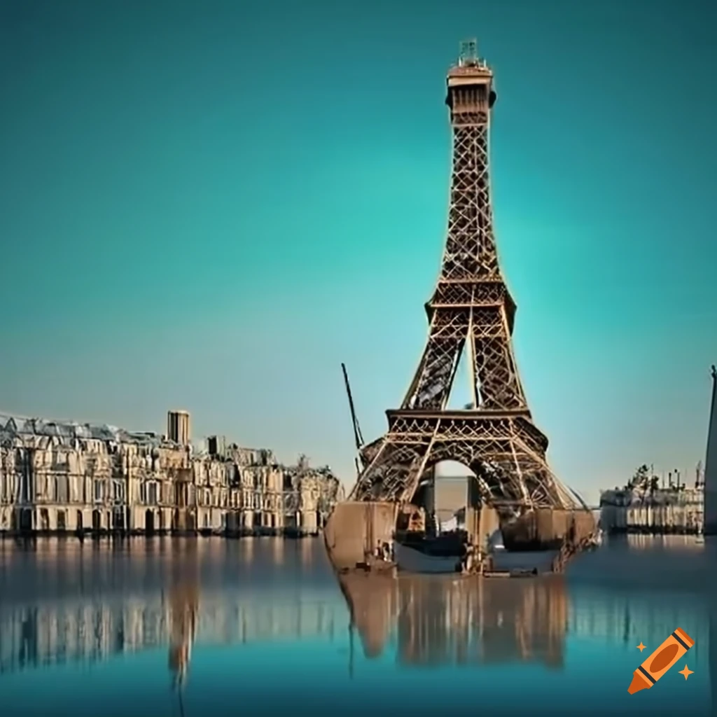 Futuristic Paris cityscape under intense heat, Eiffel Tower with solar ...