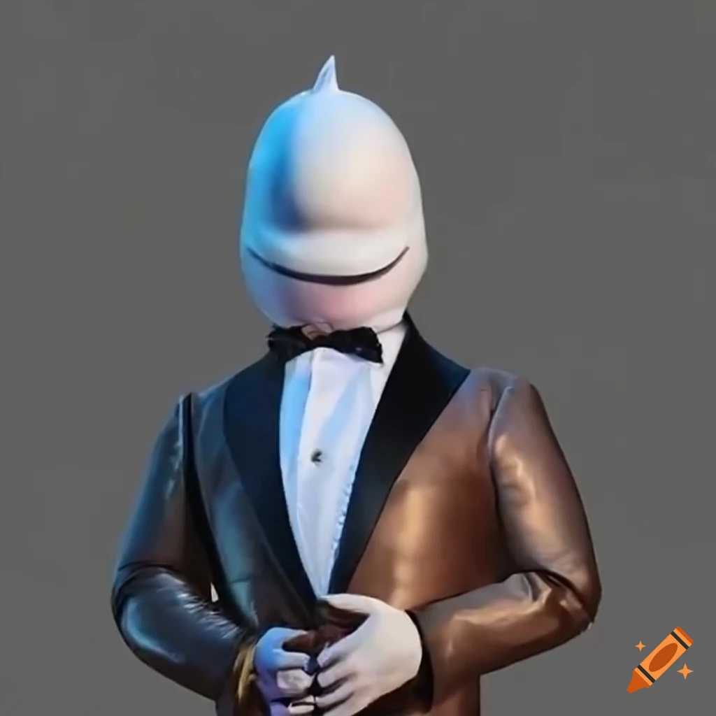 Satirical Depiction Of Elon Musk In A White Beluga Whale Costume At A