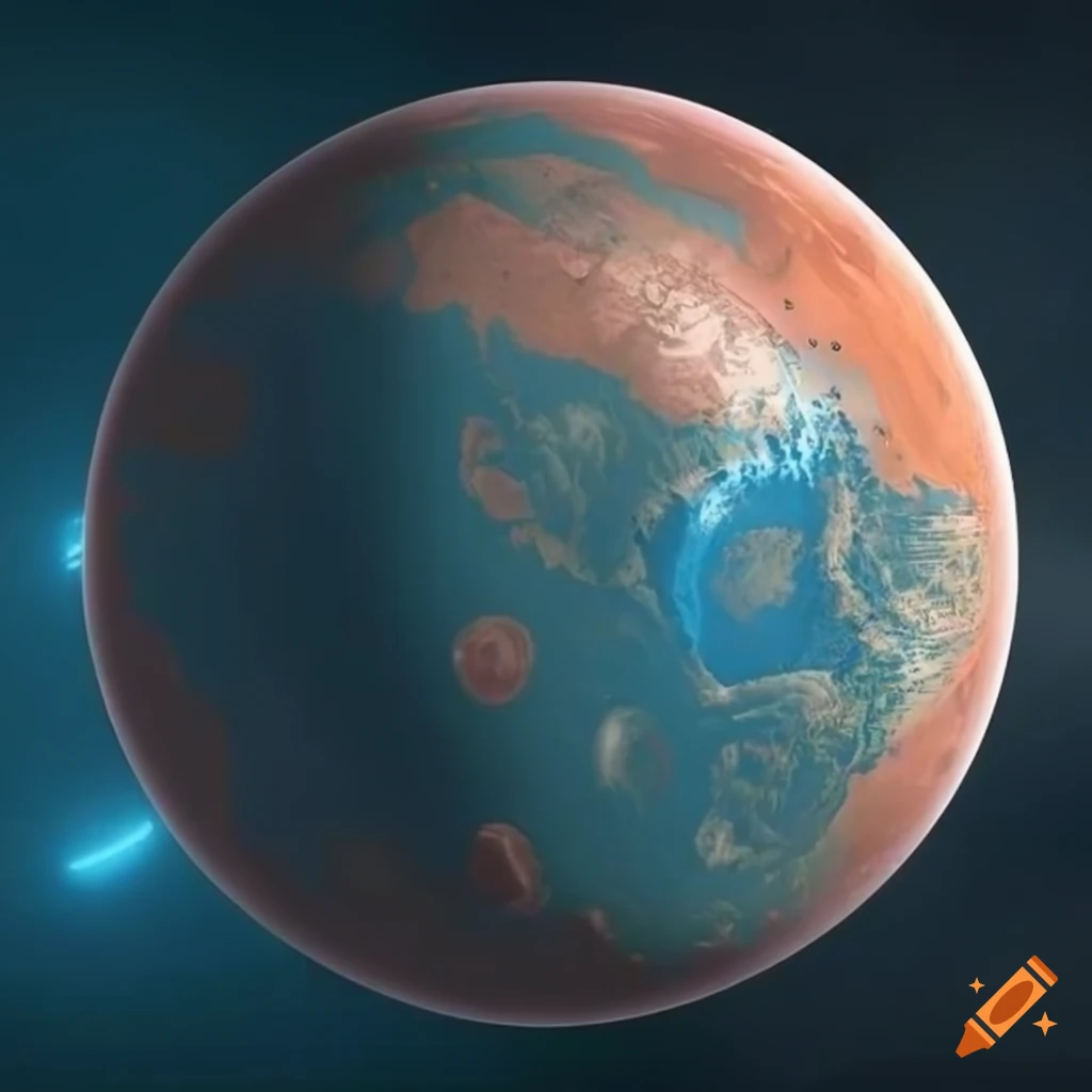 Detailed sci-fi map showing territories on an alien planet on Craiyon