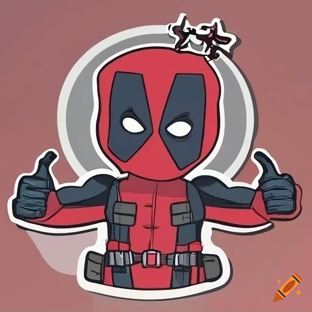 Deadpool giving a thumbs-up with playful speech bubble against minimal ...