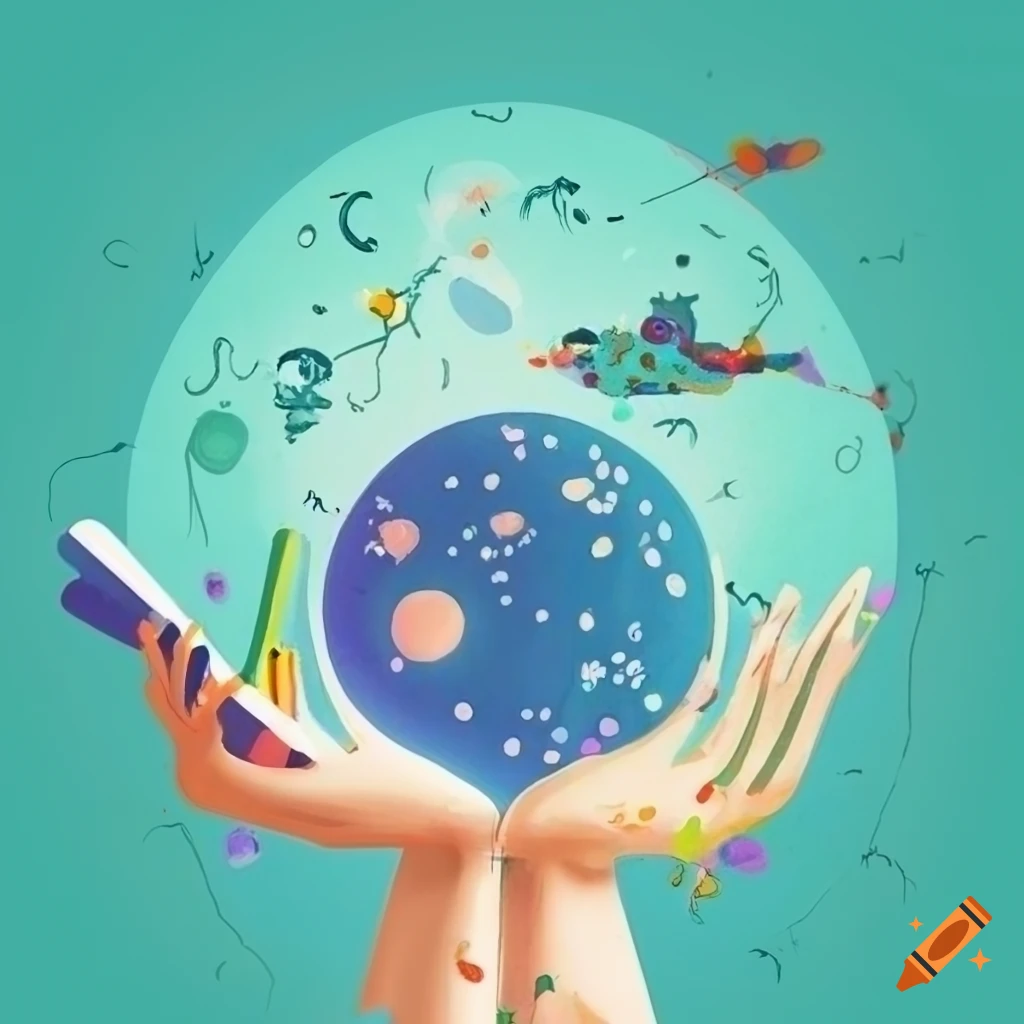 Cover page of a science textbook with symbols and illustrations on Craiyon