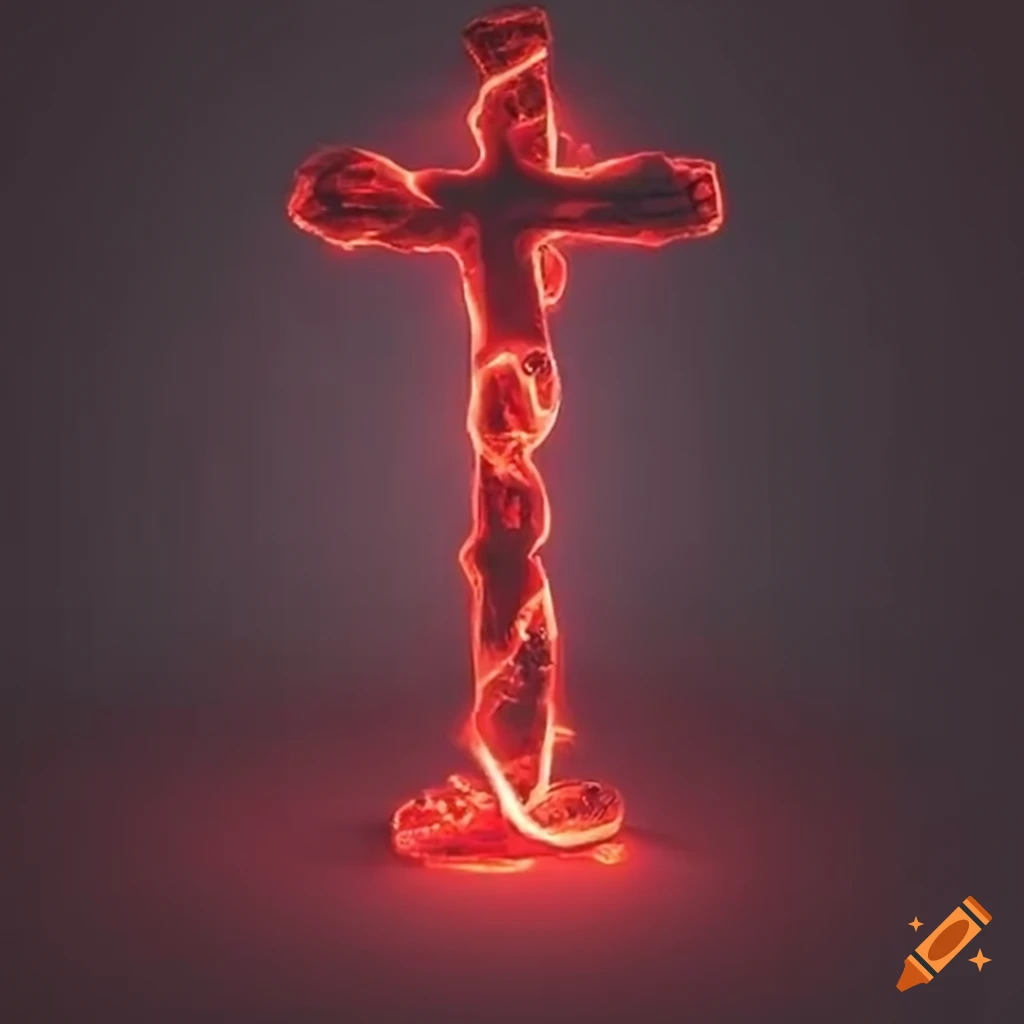Red-hot glowing crucifix branding iron on black background on Craiyon