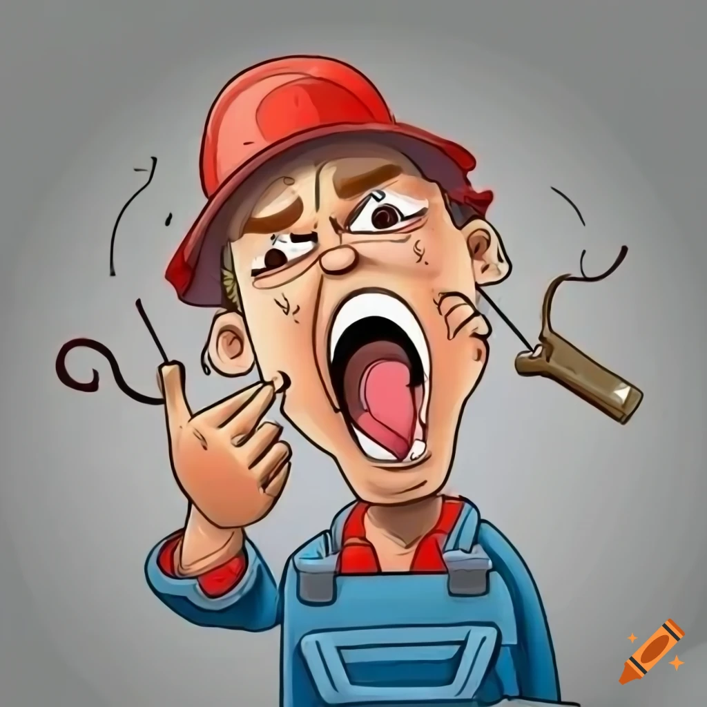 Young sad plumber being yelled at by his boss in a cartoon scene on Craiyon