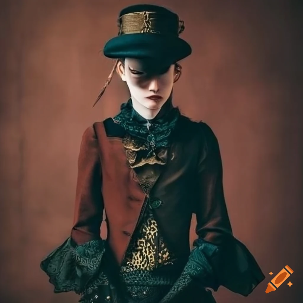 Androgynous Victorian goth menswear outfit in autumn colors on Craiyon