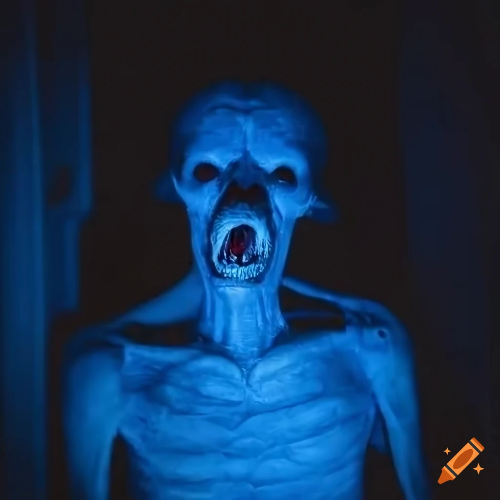 Goatman creature with eerie glowing skin in a backyard at night on Craiyon