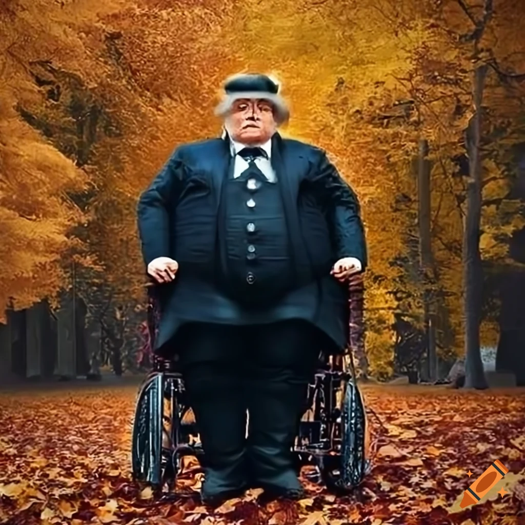 Satirical depiction of an androgynous obese old angry figure in a ...