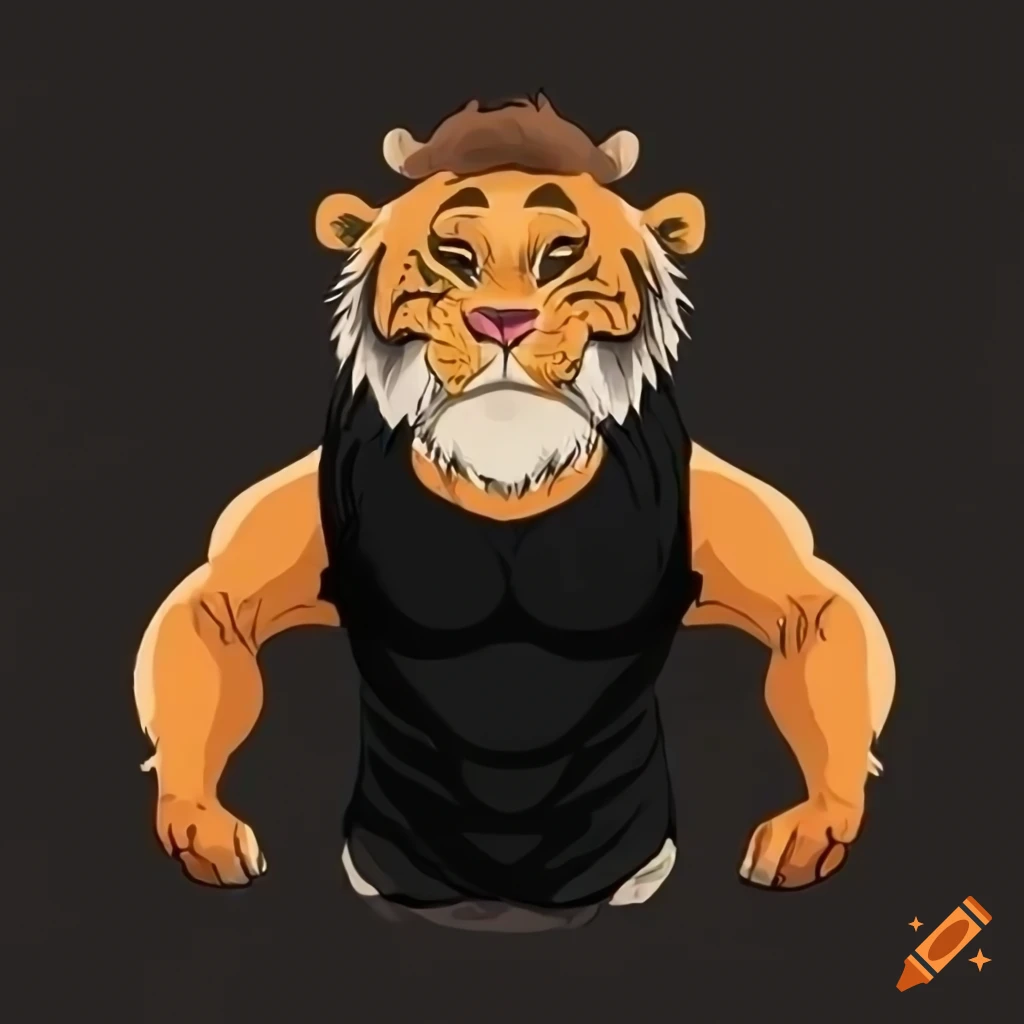Cartoon tiger-lion-human in a black T-shirt on Craiyon