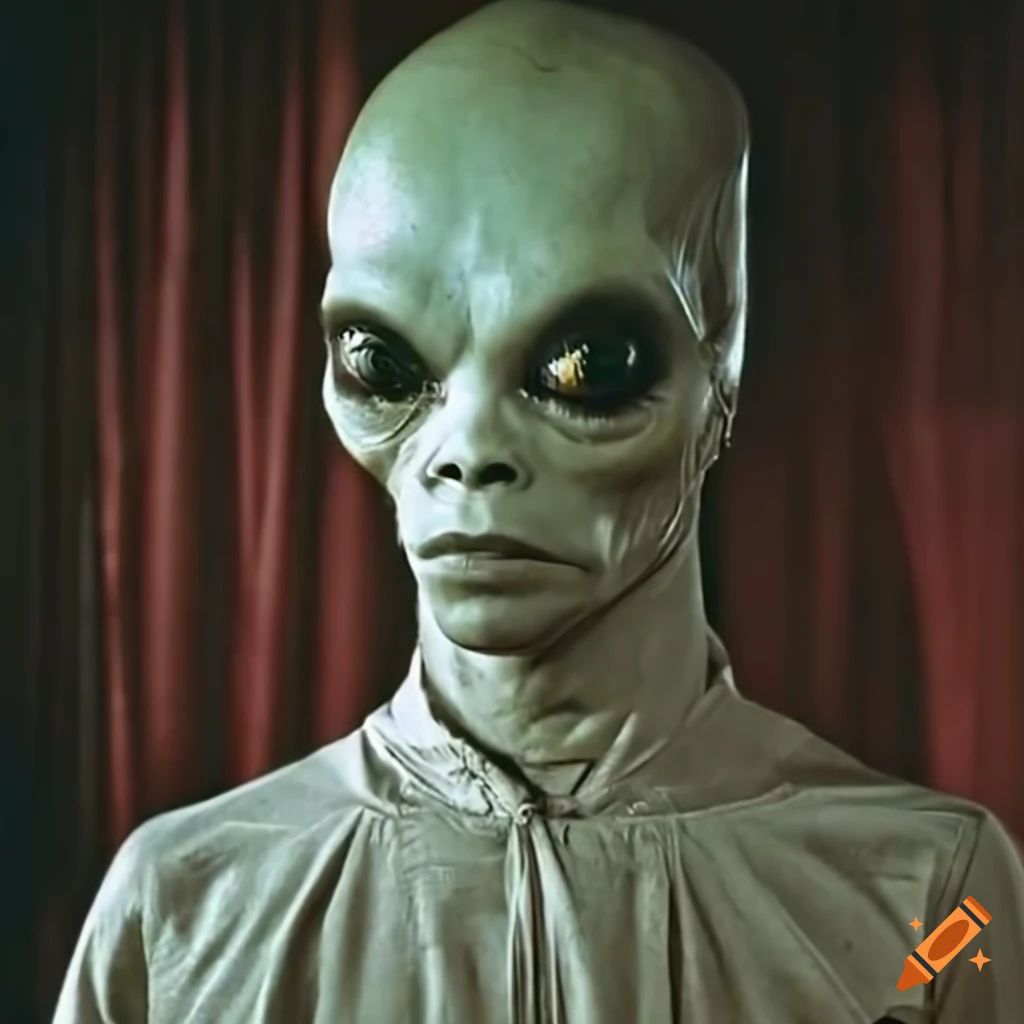 Human-like alien in jumpsuit reminiscent of 1950s sci-fi movies on Craiyon