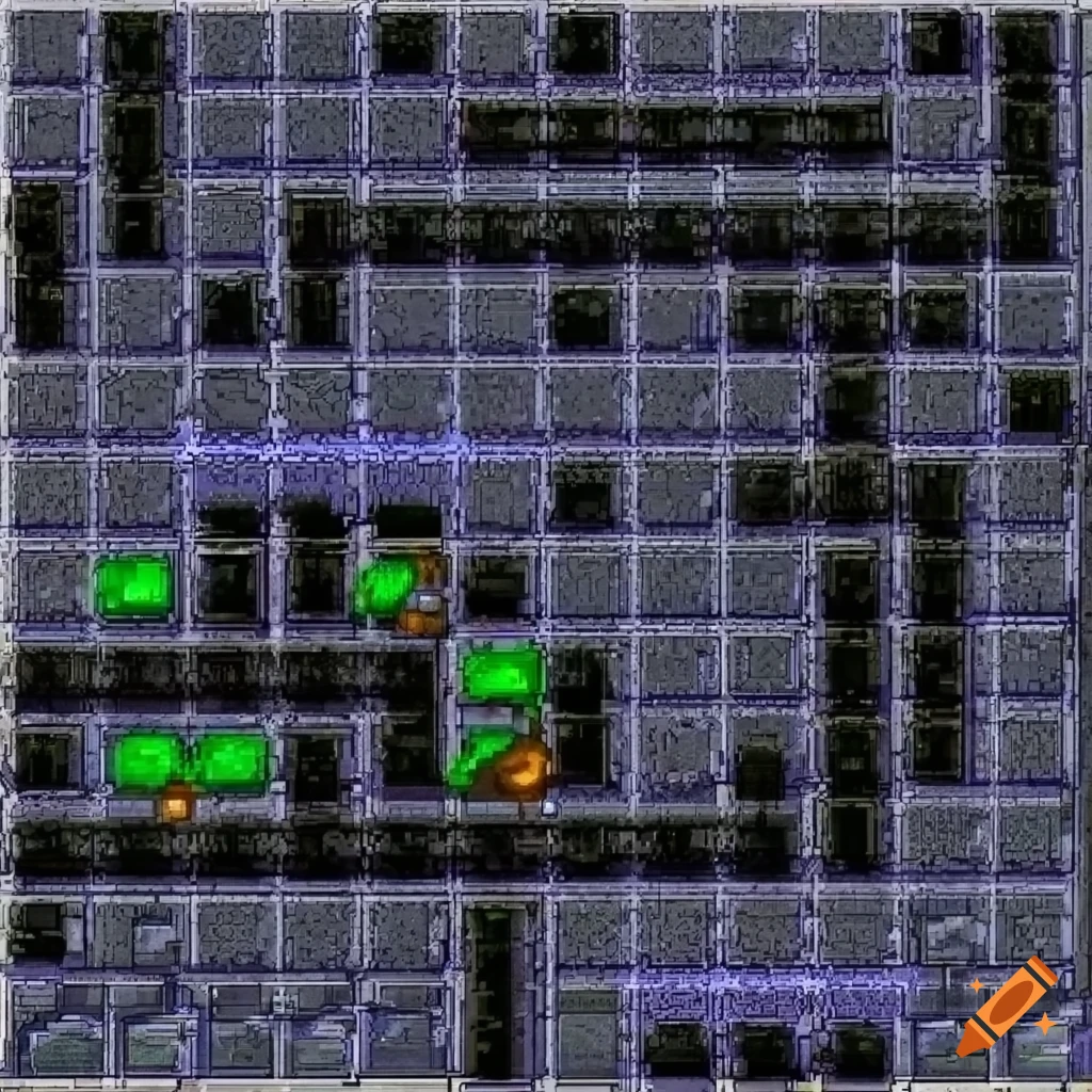 Top-down pixelated rpg tile sheet for futuristic sci-fi game on Craiyon