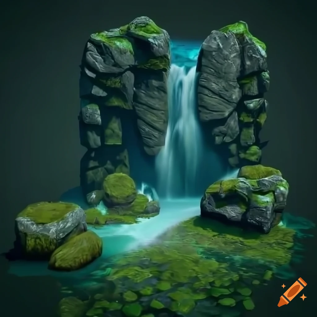 Fantasy rpg game forest scene with stone structures covered in moss and ...