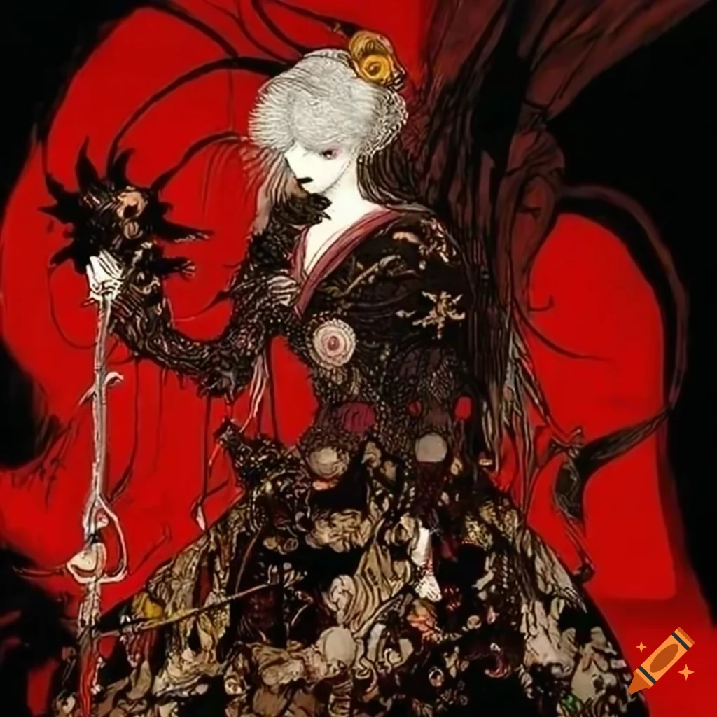 Demon potluck in the style of Yoshitaka Amano on Craiyon