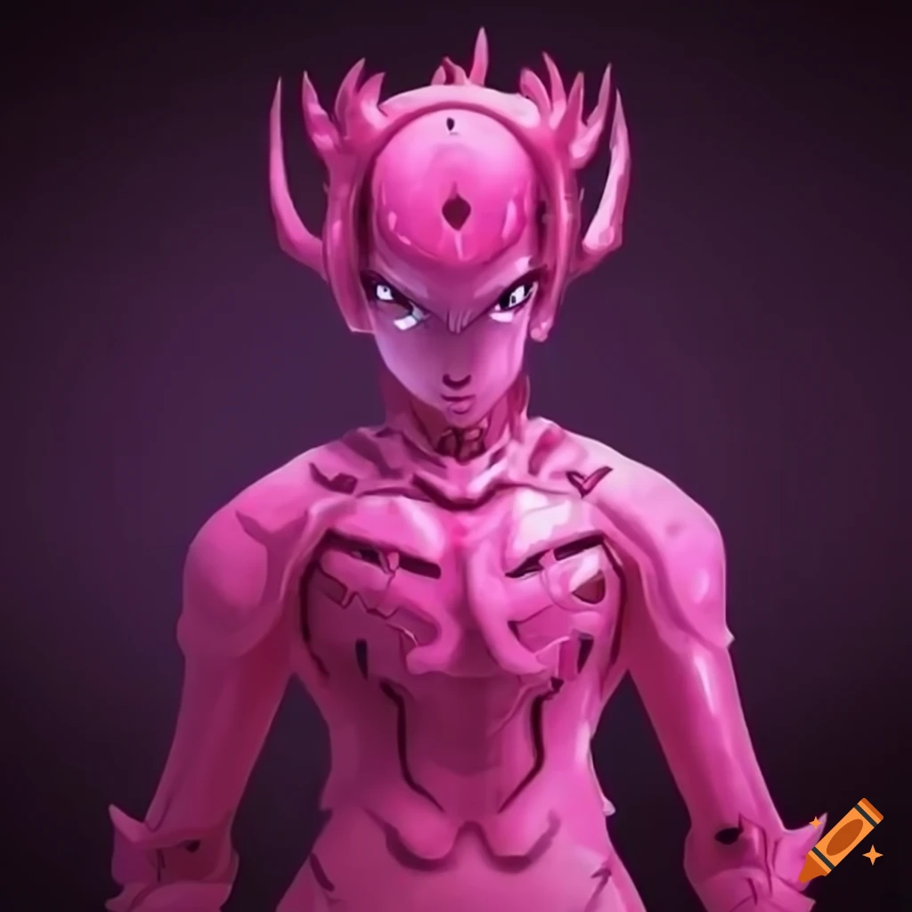 Cartoon Pink Soldier King in Cosmic Dream War with monsters and aliens on Craiyon