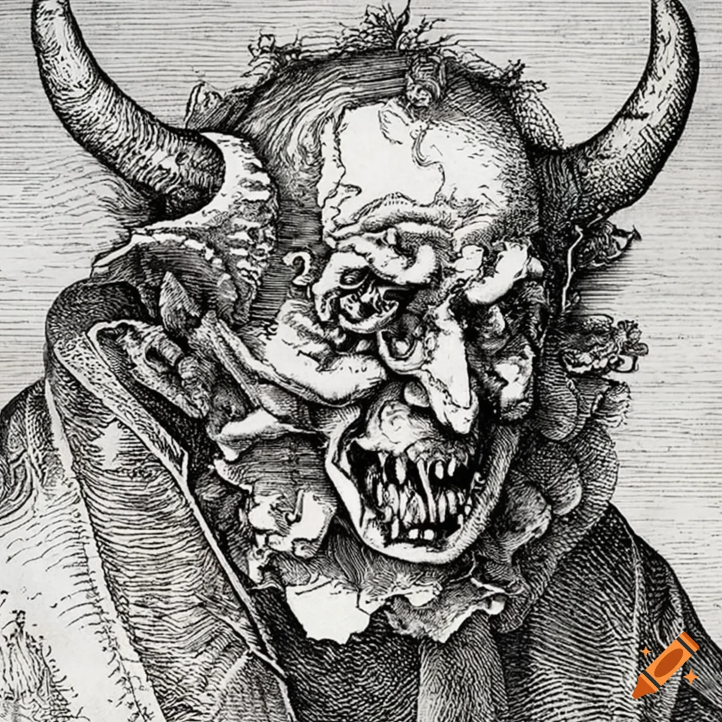 Grotesque devil engraving by Albrecht Durer on Craiyon